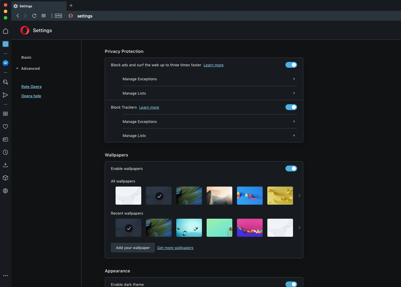 Disable or Remove Workspaces in the New Opera Browser