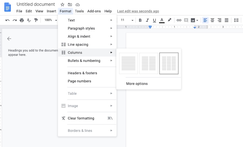 How To Create And Add Multiple Columns In Google Docs