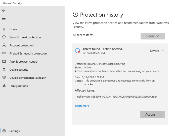 View Microsoft Defender Antivirus Protection History on Windows 10