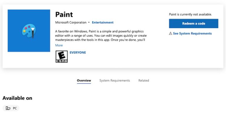 Install, Uninstall or Repair MS Paint App from Microsoft Store