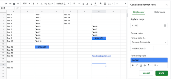 How to Select or Highlight Blank/Error Cells in Google Sheets