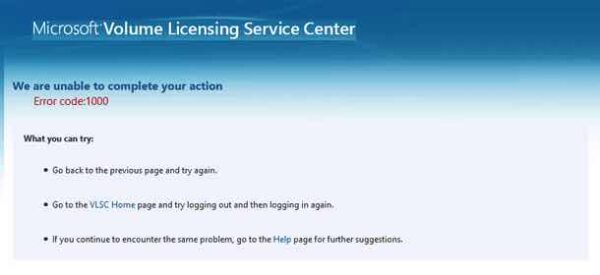 Fix Microsoft Volume Licensing VLSC Login Error E06 & 1000
