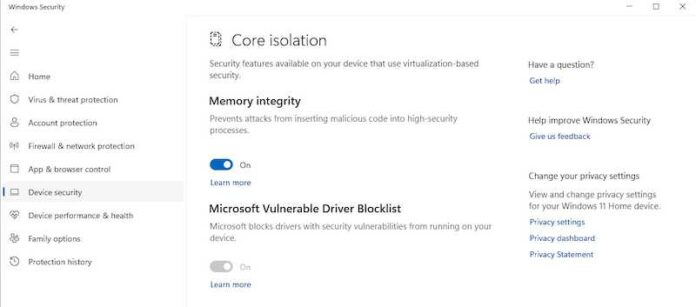 Fix Greyed Out Microsoft Vulnerable Driver Blocklist Option
