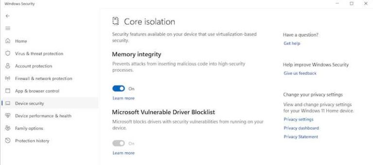 Fix Greyed Out Microsoft Vulnerable Driver Blocklist Option