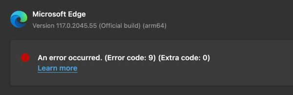 Fix An error occurred (Error code: 9) (Extra code: 0) Edge Mac Error